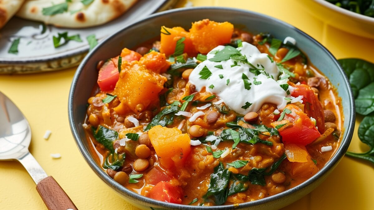 Kokos & Pompoen Dhansak Curry recept | eetse
